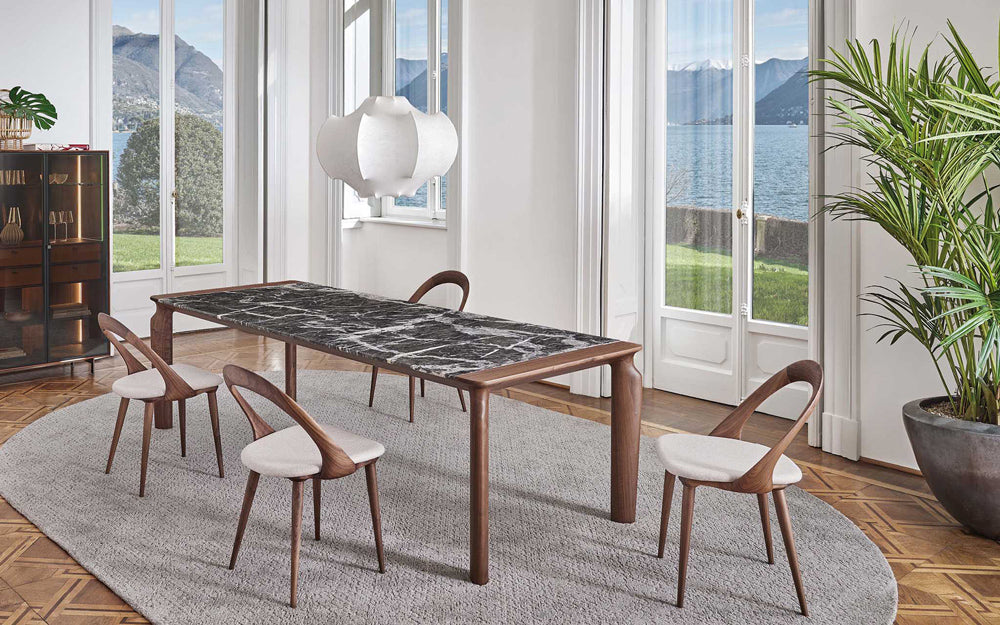 Porada Amphora Marble Dining Table | Solid Walnut Frame & Natural Stone ...