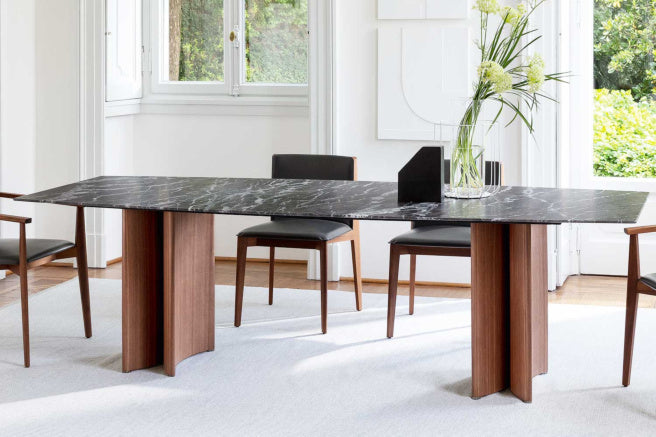 Porada Alan Marble Barrel Dining Table | Italian Walnut Base & 20mm ...