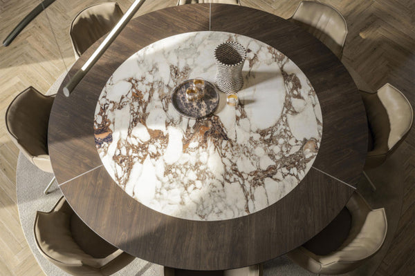 Cattelan Italia Atrium Keramik-Wood Round | Quilted Glass Base + Wood ...