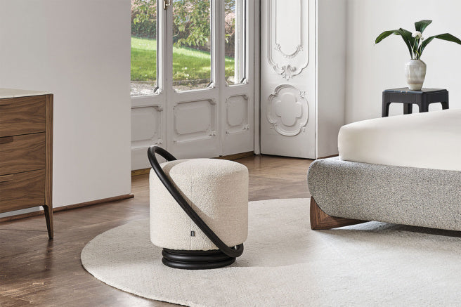 Porada Smile Poufs – Italian Ash Wood Ottomans with Fixed & Swivel Base ...